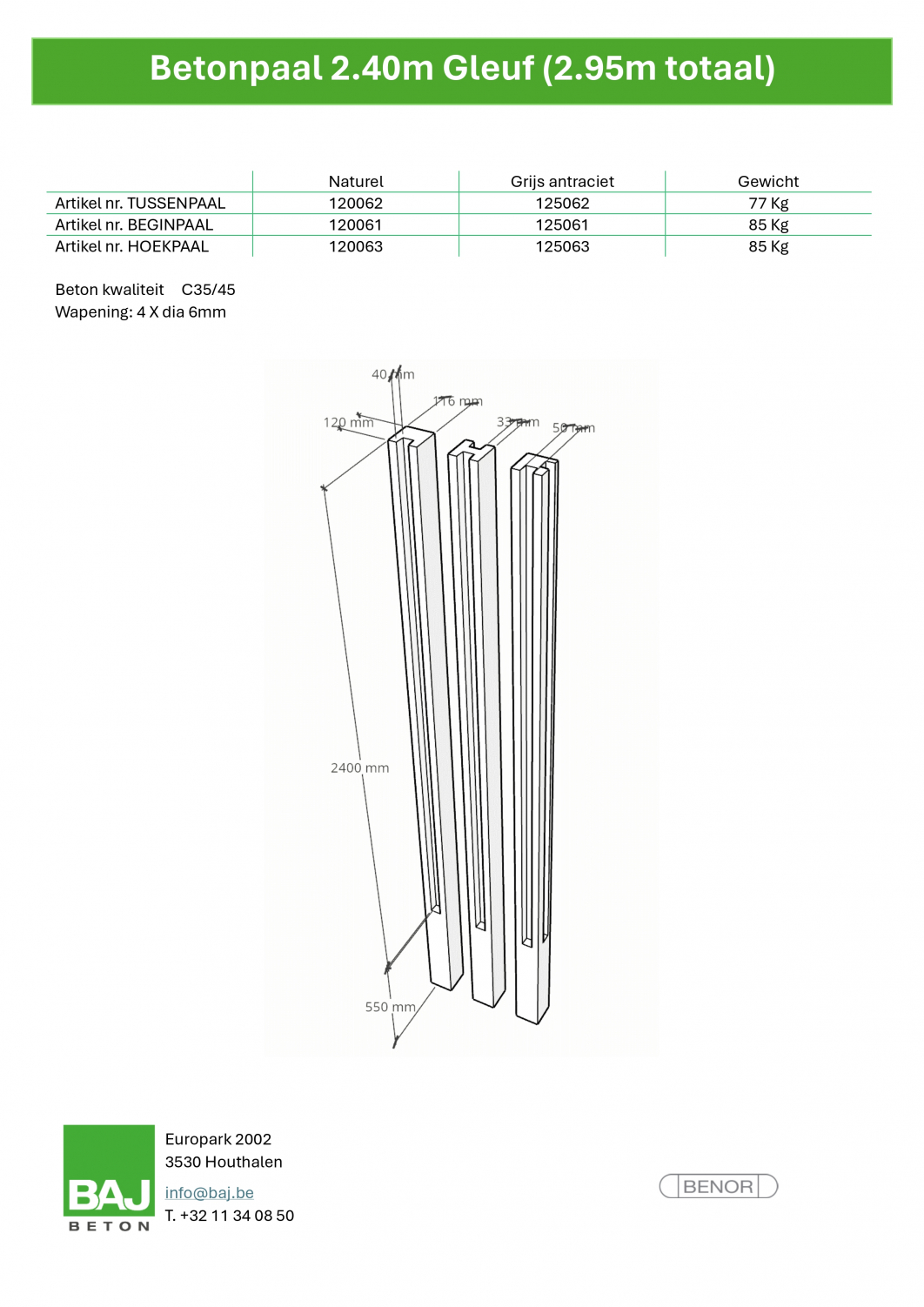 Palen 2.40m Gleuf Sheet | BAJ Beton